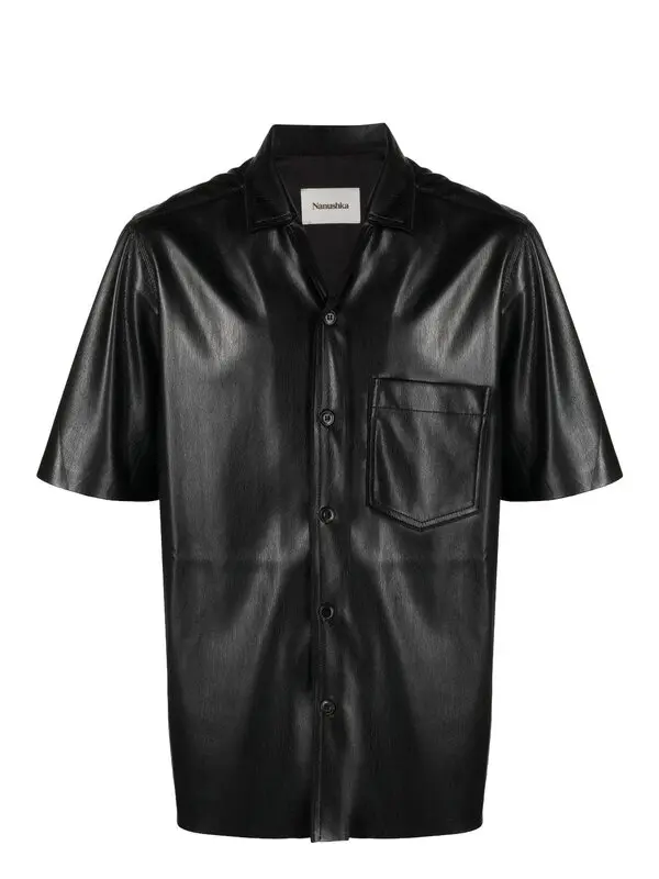 Nanushka Camp Faux-leather Shirt - Black