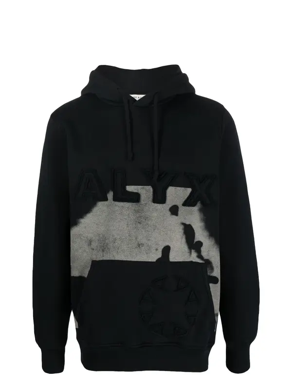 1017 Alyx 9sm Logo-embroidered Cow-print Hoodie - Black
