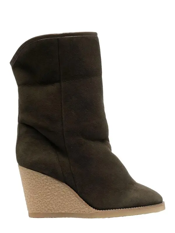 Isabel Marant 100mm Wedge Sheepskin Boots - Green