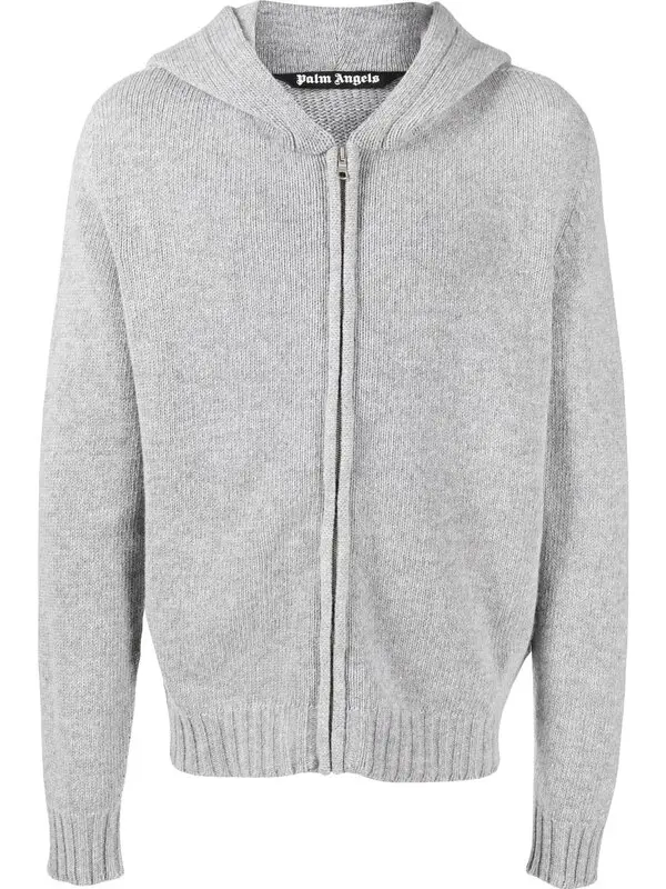 Palm Angels Logo-print Knitted Hoodie - Grey