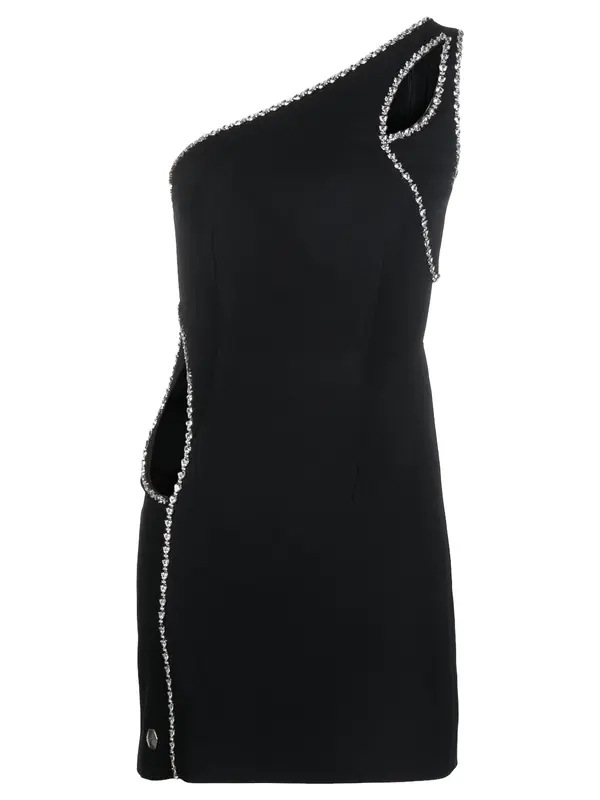Philipp Plein Crystal Embellished Asymmetrical Mini Dress - Black