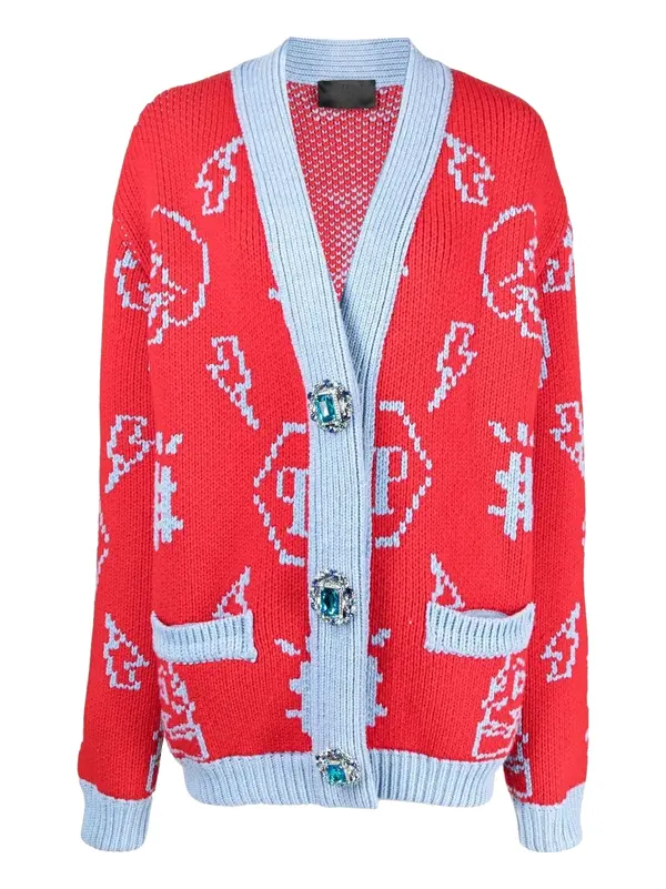 Philipp Plein Jacquard Logo Cardigan - Red