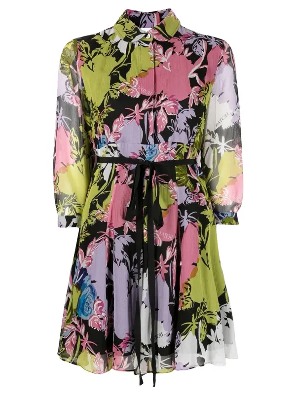 Patou Floral-print Silk Shirt Dress - Black