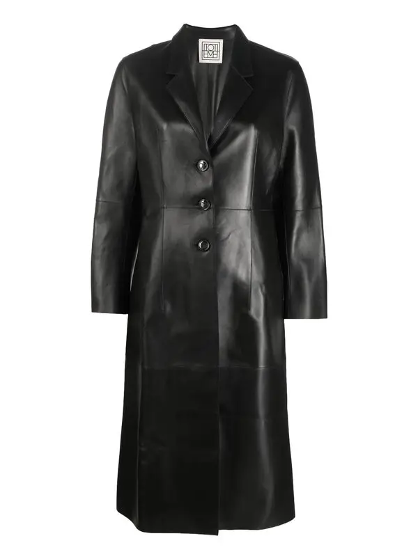 TOTEME Single-breasted Mid-length Leather Coat - Black