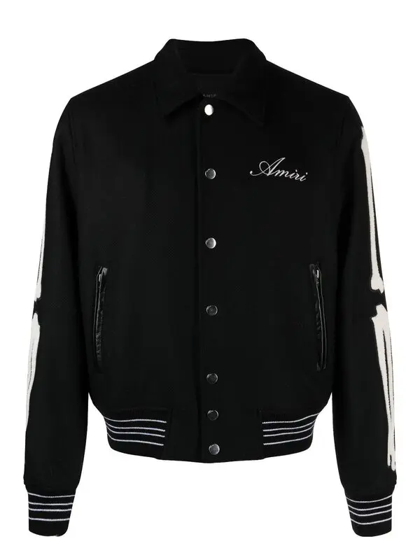 Amiri Bones Appliqué Wool-blend Bomber Jacket - Black
