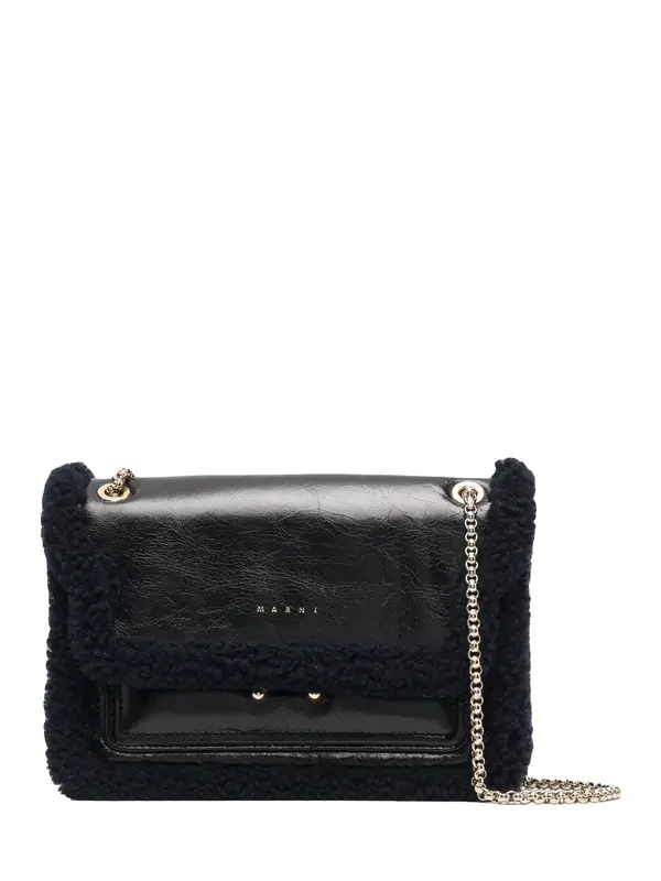 Marni Shearling-trim Shoulder Bag - Black