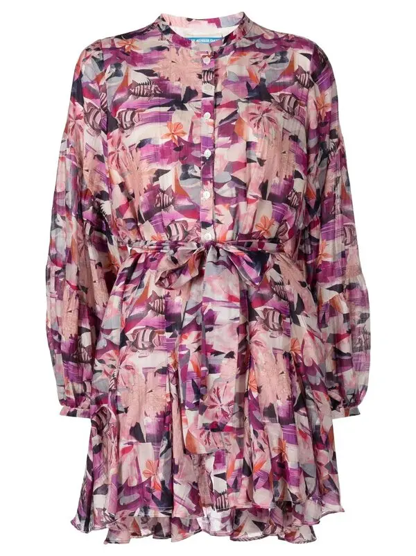 Chufy Belted Floral-print Dress - Pink