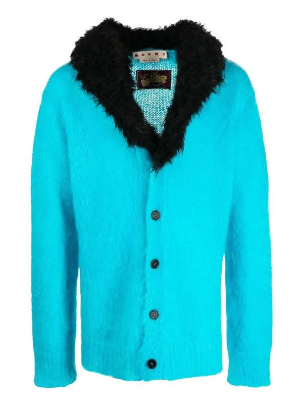 Marni Brushed V-neck Cardigan - Blue