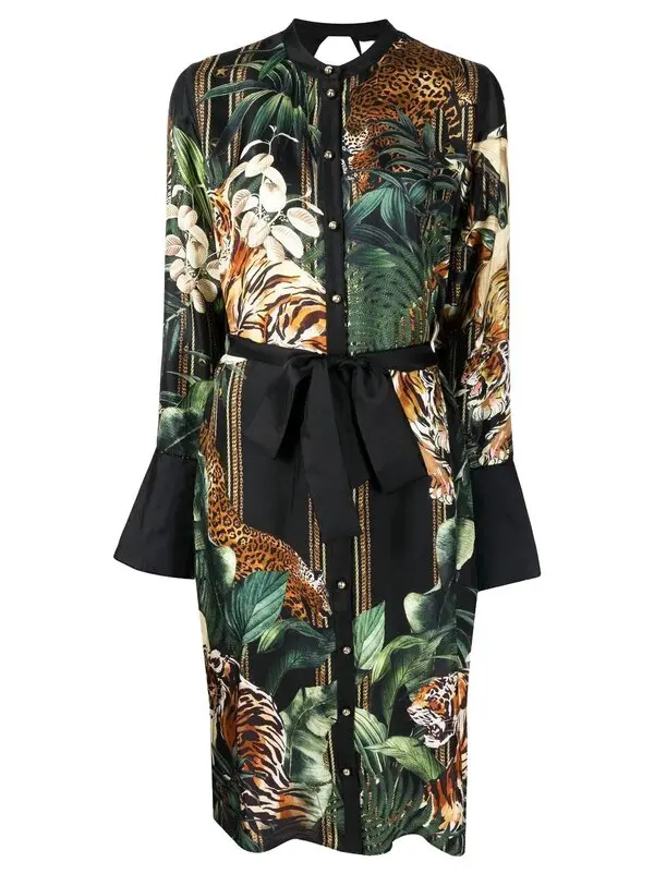 Camilla Easy Tiger Print Open-back Silk Dress - Black