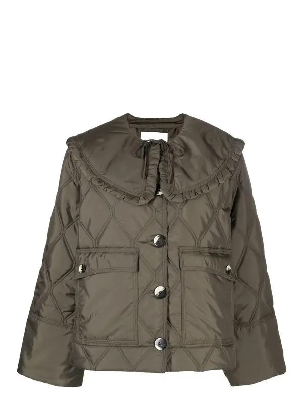 GANNI Detachable-collar Quilted Jacket - Green