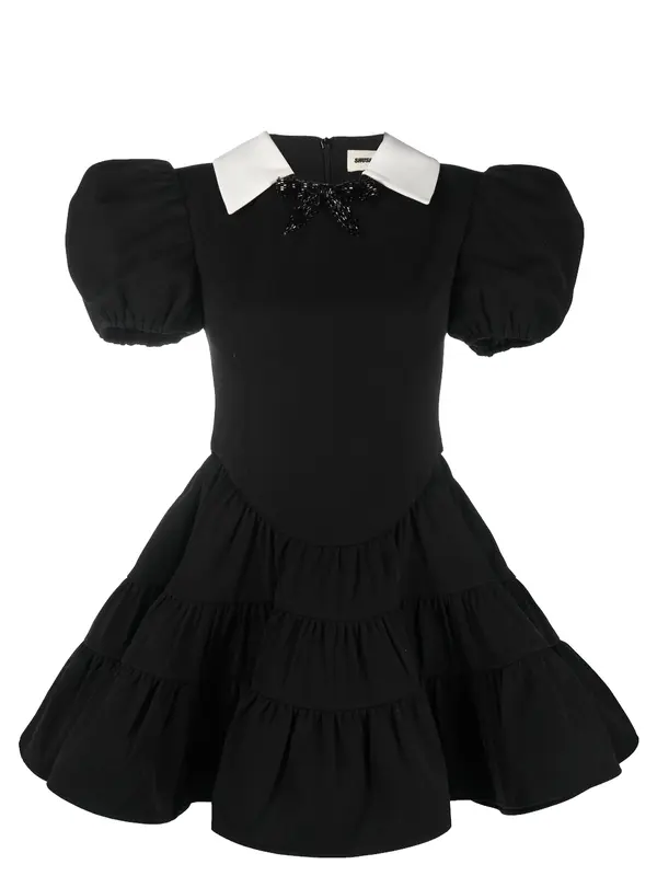 SHUSHU/TONG Puff-sleeve Tiered Minidress - Black