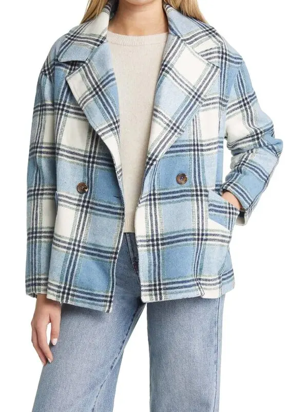 Halogen Plaid Wool Coat - Cream- Multi Plaid