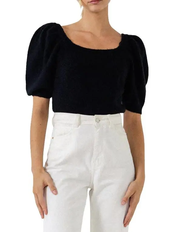 English Factory Puff Sleeve Sweater - Black