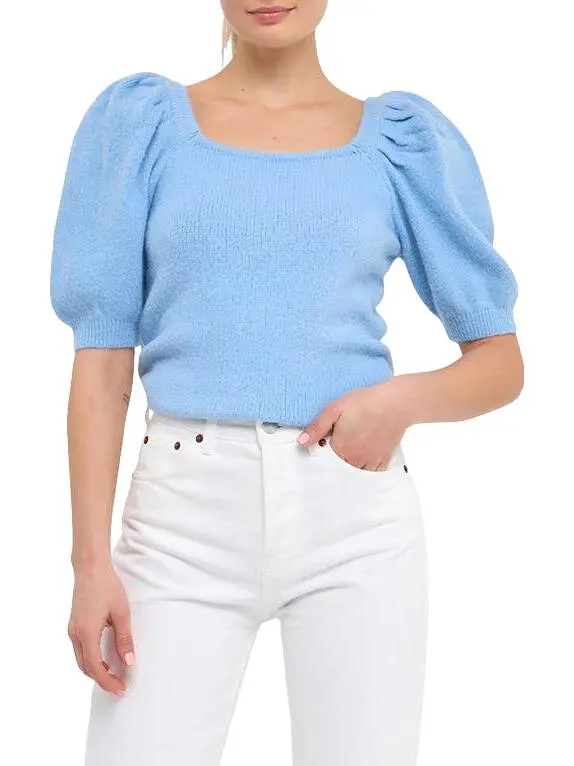 English Factory Puff Sleeve Sweater - Powder Blue