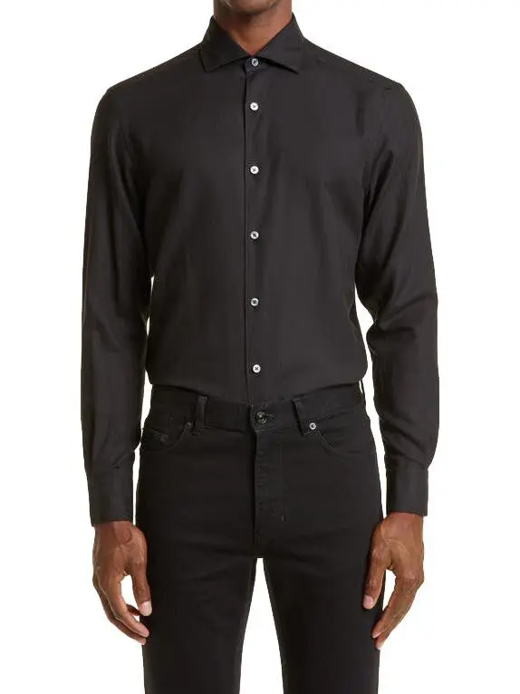 Zegna Cashco Cotton & Cashmere Button-up Shirt - Black