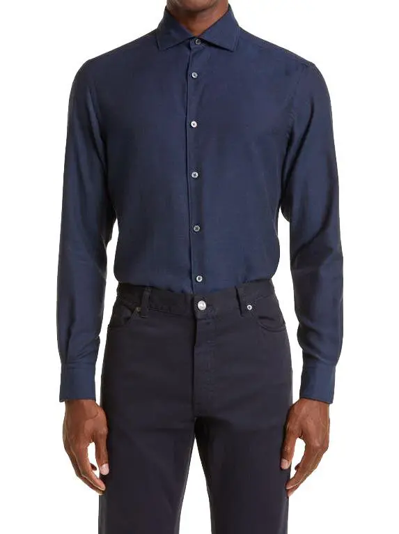 Zegna Cashco Cotton & Cashmere Button-up Shirt - Blue