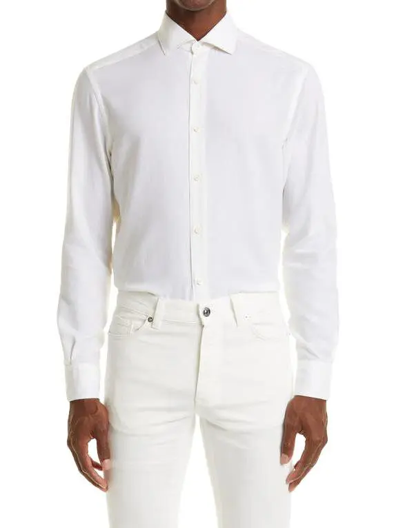 Zegna Cashco Cotton & Cashmere Button-up Shirt - White