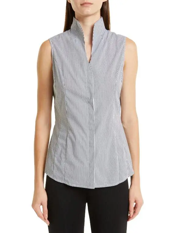 Misook Pinstripe Sleeveless Blouse - Black/white
