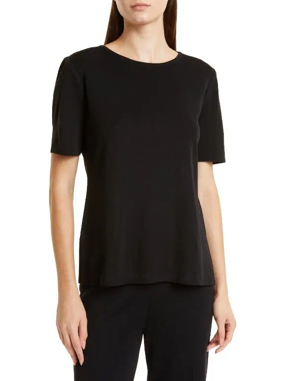 Misook Short Sleeve Knit Tunic Top - Black