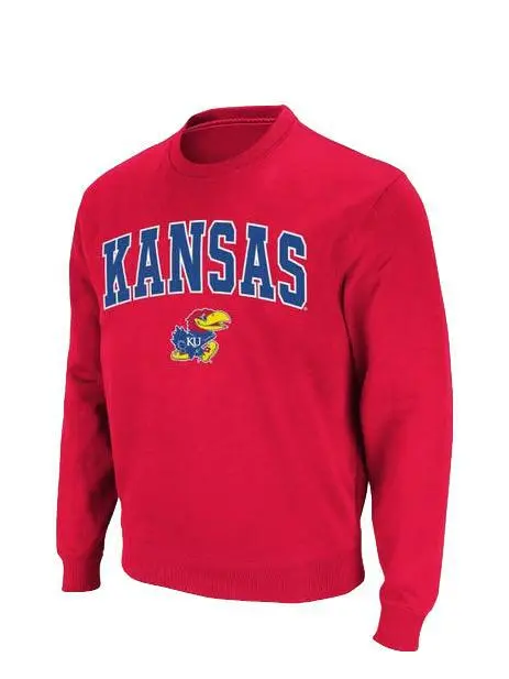 COLOSSEUM Kansas Jayhawks Arch & Logo Crew Neck Sweatshirt - Red