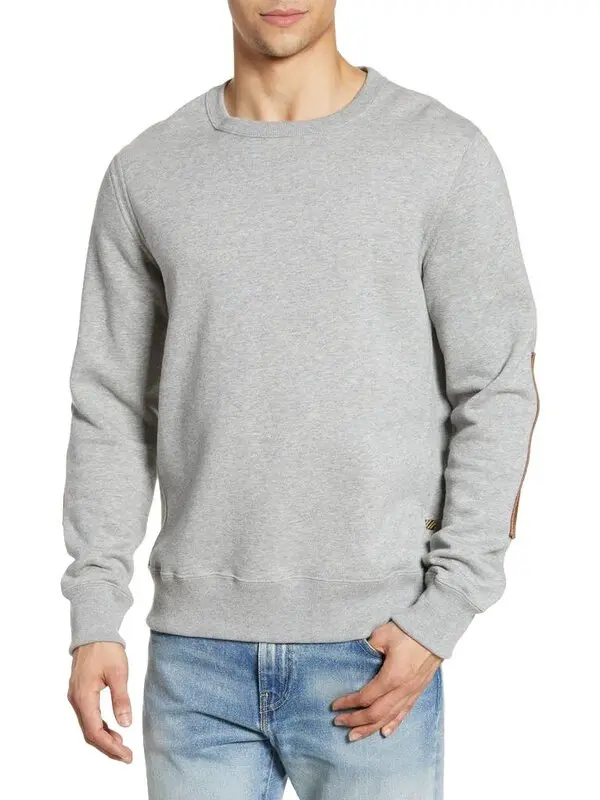 Billy Reid Dover Crewneck Sweatshirt With Leather Elbow Patches - Grey