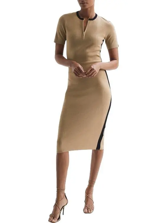 REISS Rosie Short Sleeve Sweater Dress - Camel