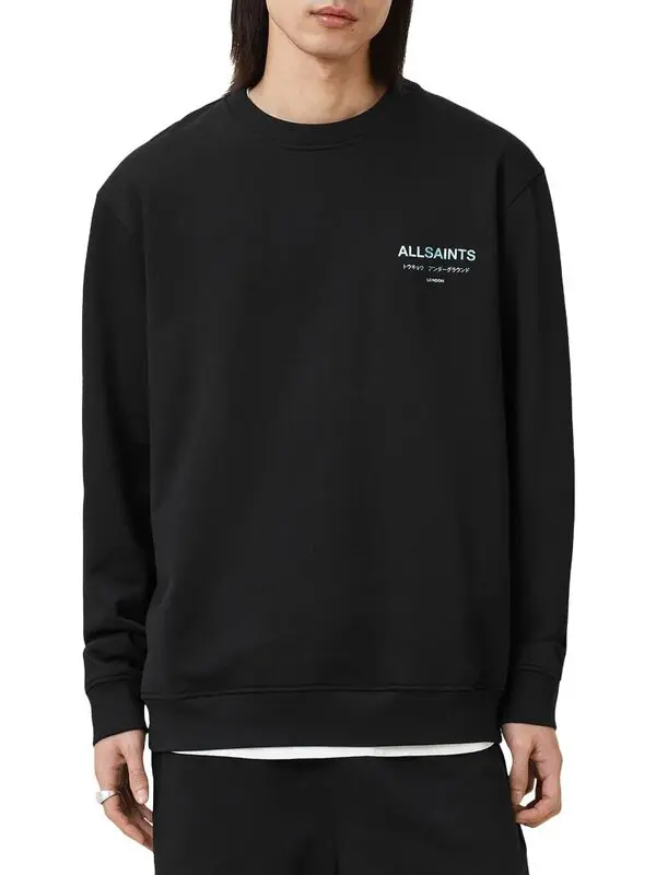 ALLSAINTS Underground Logo Organic Cotton Sweatshirt - Jet Black/ Blue
