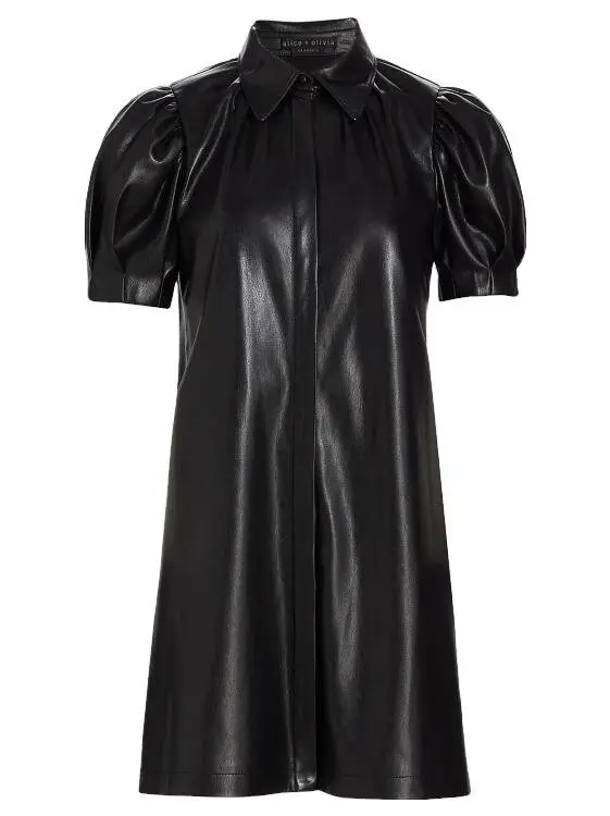 Alice + Olivia Jem Faux Leather Shirtdress - Black
