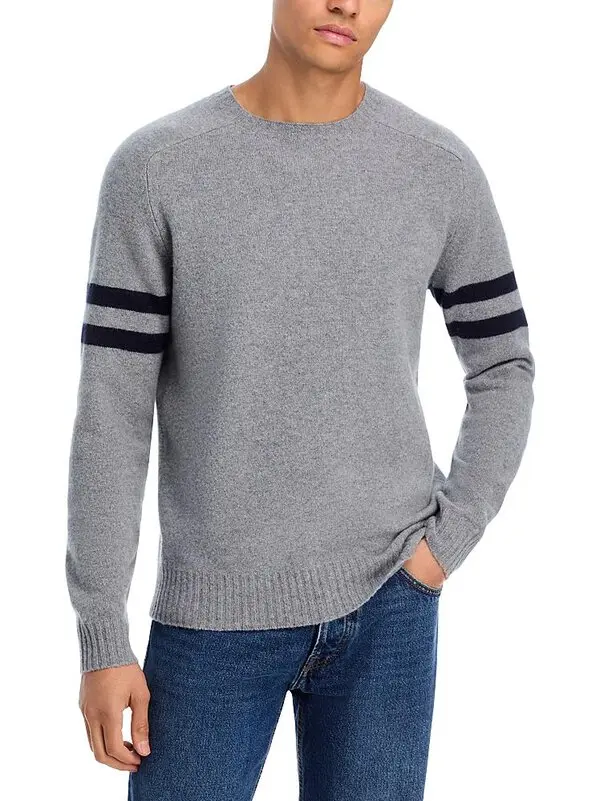 Bloomingdale'S Striped Sleeve Merino Wool Sweater - Grey Navy