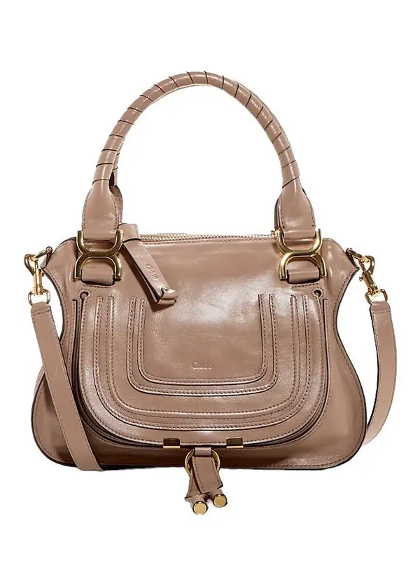 Chloé Marcie Small Leather Satchel - Deep Beige Shiny Leather