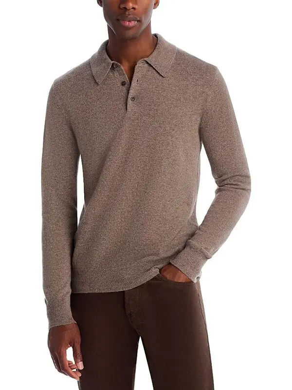 Bloomingdale'S Cashmere Three Button Polo Sweater - Mushroom