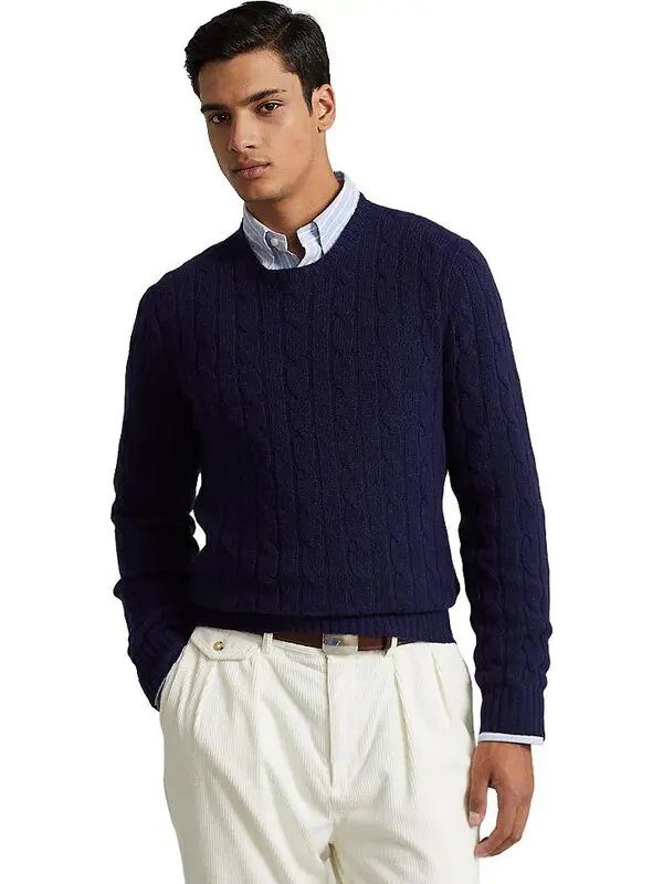 Ralph Lauren Cashmere Cable Knit Crewneck Sweater - Bright Navy