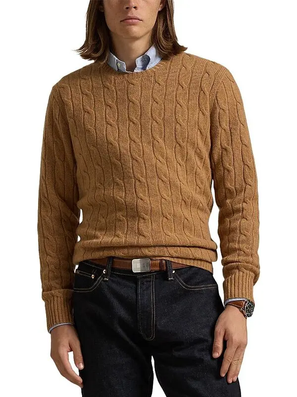 Polo Ralph Lauren Cashmere Cable Knit Crewneck Sweater - Brown Sugar Melange