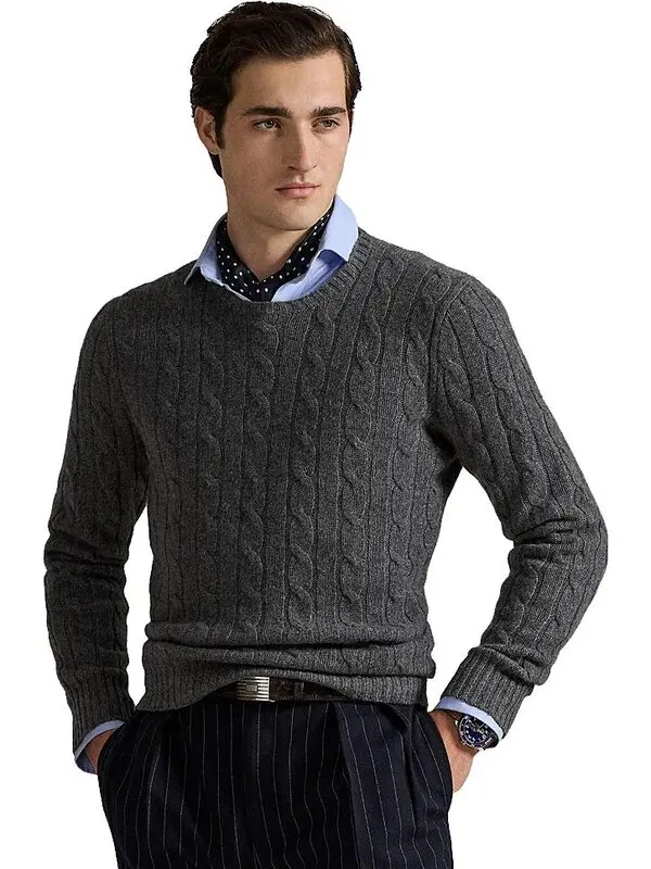 Polo Ralph Lauren Cashmere Cable Knit Crewneck Sweater - Grey Heather