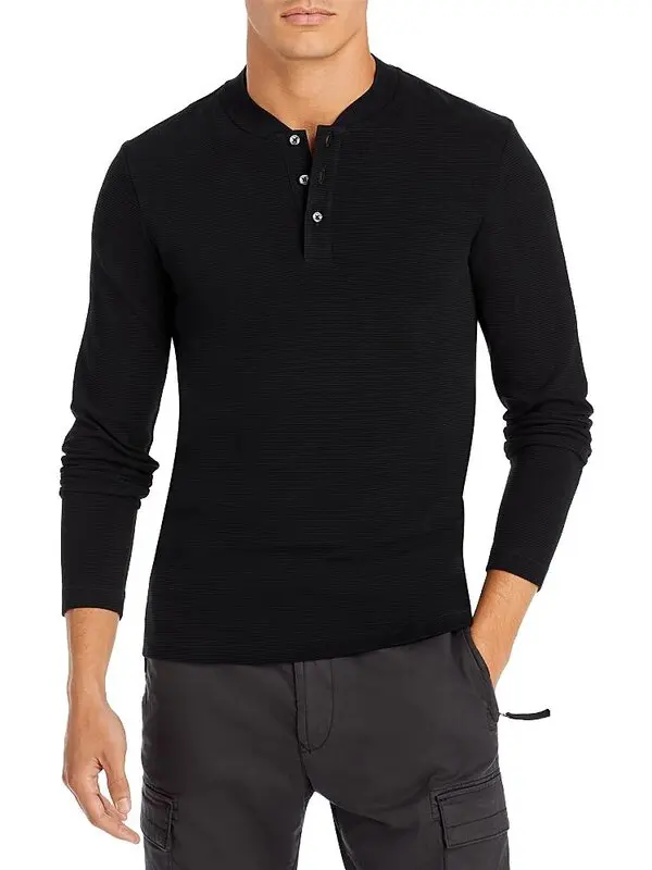 BOSS Slim Fit Ribbed Henley - Black