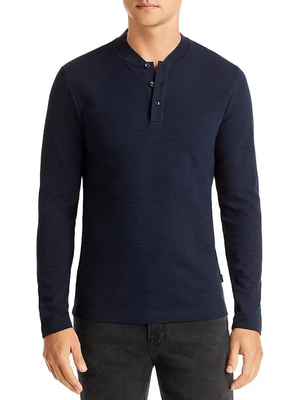 BOSS Slim Fit Ribbed Henley - Dark Blue