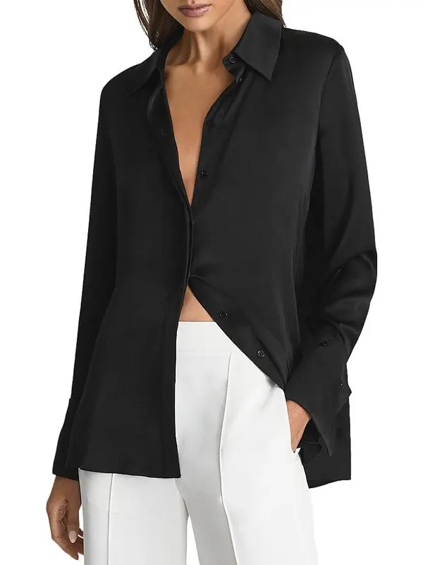 REISS Hailey Silk Shirt - Black