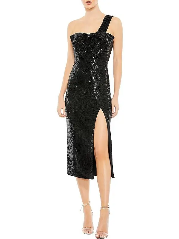 Mac Duggal Ieena Collection Sequined One-shoulder Bow Dress - Black