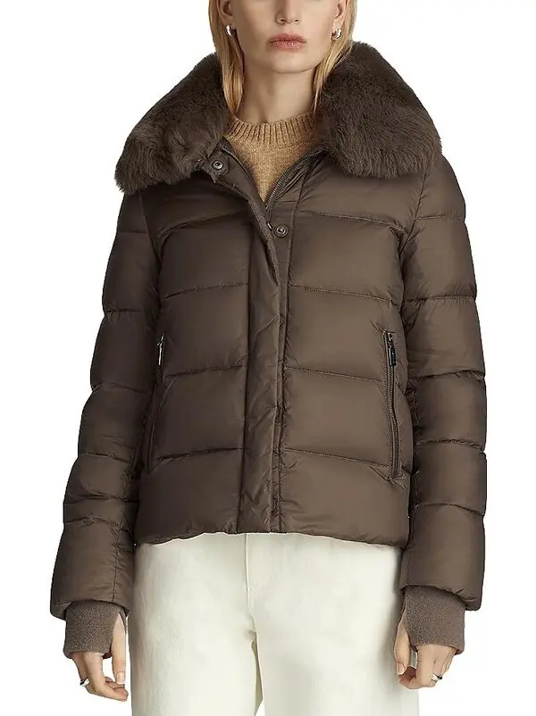 Dawn Levy Vera Shearling Trim Down Coat - Bronze
