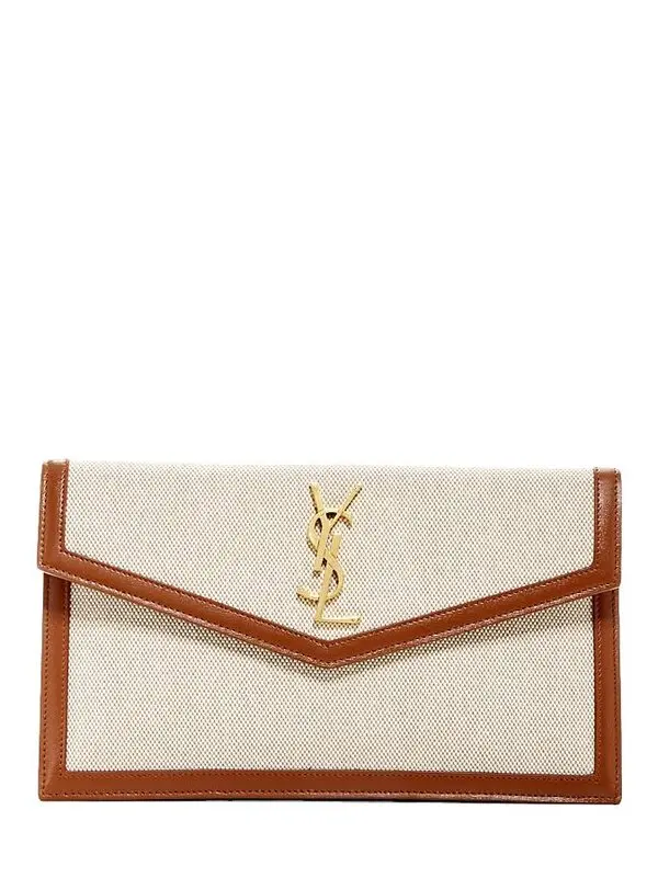 Saint Laurent Leather Uptown Clutch - Beige Cotton Canvas/gold