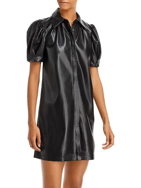 Alice + Olivia Jem Vegan Leather Mini Shift Dress - Black