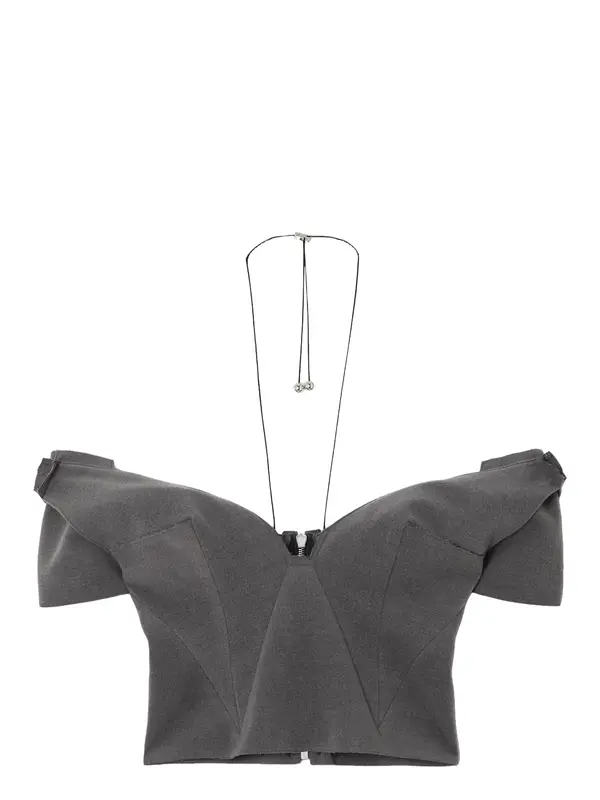 16Arlington Alasia Cropped Off-the-shoulder Top - Gray