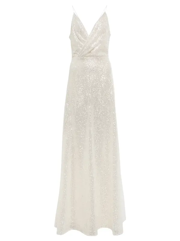 Costarellos Kristina Sequined Tulle Gown - White