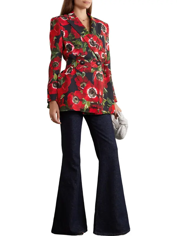 Dolce & Gabbana Double-breasted Floral-print Cady Blazer - Red