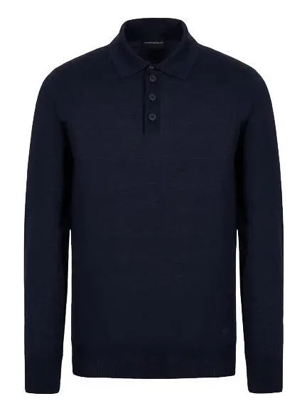 Emporio Armani Virgin Wool Polo-shirt Jumper - Navy