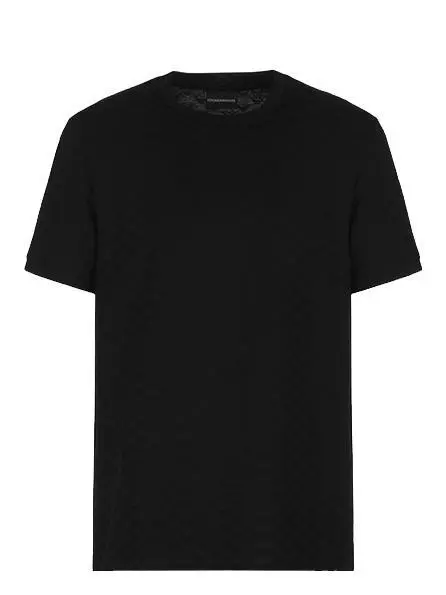 Emporio Armani Mercerised-jersey T-shirt With All-over Jacquard Eagle - Black