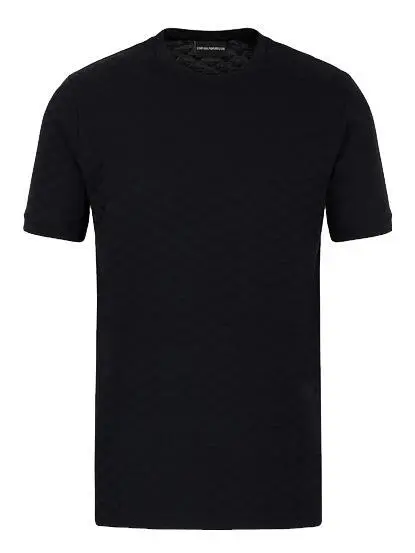 Emporio Armani Mercerised-jersey T-shirt With All-over Jacquard Eagle - Navy