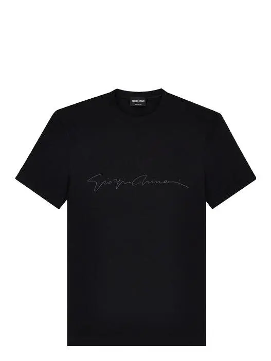 Giorgio Armani Asv Stretch-viscose T-shirt With Signature Logo - Black