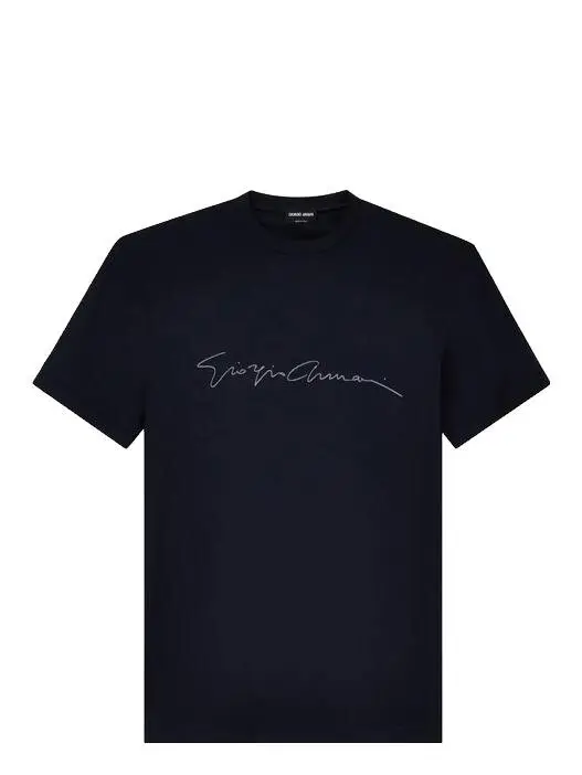 Giorgio Armani Asv Stretch-viscose T-shirt With Signature Logo - Navy