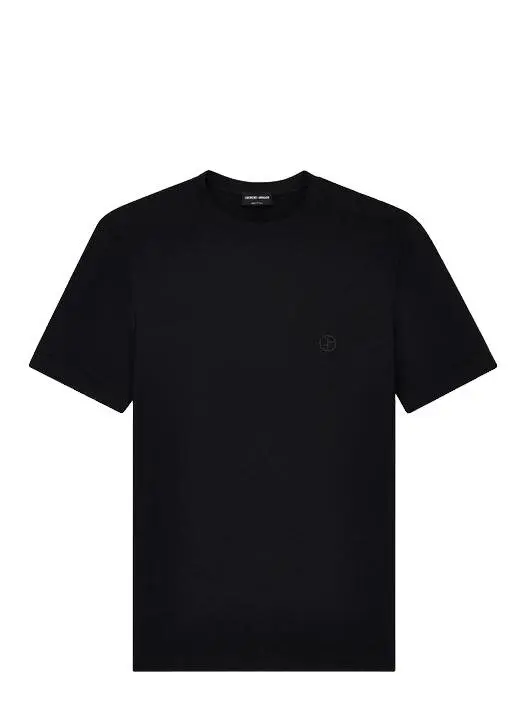 Giorgio Armani Asv Stretch Viscose Jersey Jumper With Crew Neck And Short Sleeves - Black